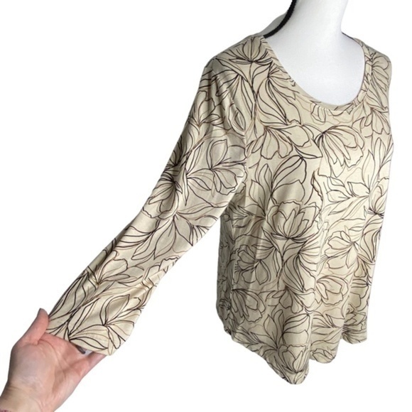 JM Collection | Tops | Jm Collection Top Beige Brown Black Floral Print ...
